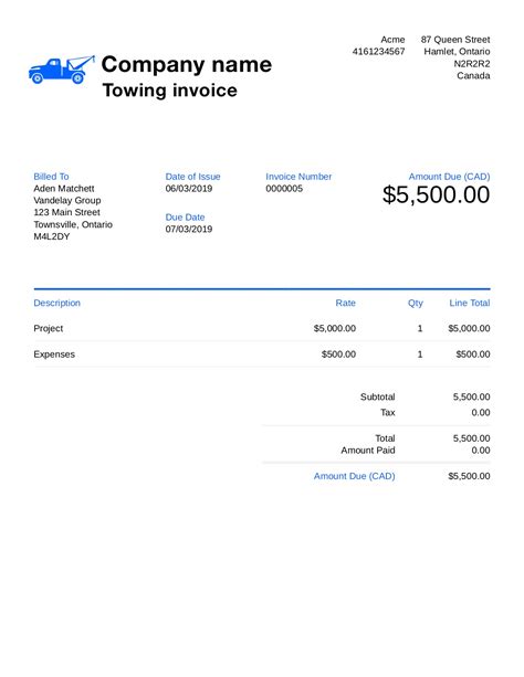 Free Towing Invoice Template Customize And Send In 90 Seconds