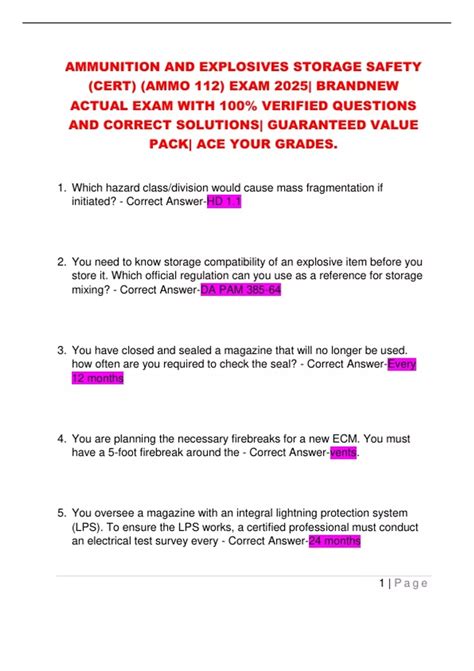 Ammunition And Explosives Storage Safety Cert Ammo 112 Exam 2025 Brandnew Actual Exam With