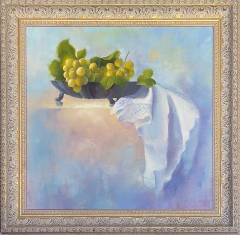 Купити картину «Світло зелений виноград з їжею та напоями олійними фарбами на полотні в стилі