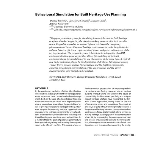 Pdf Behavioural Simulation For Built Heritage Use Planning
