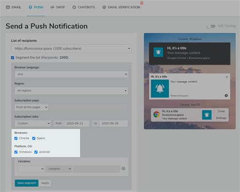 Segment Web Push Notification Recipients Sendpulse