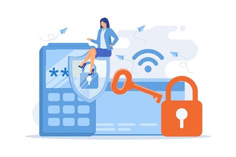 Premium Vector Access Control Card With Key And Lock And Woman With Protection Electronic