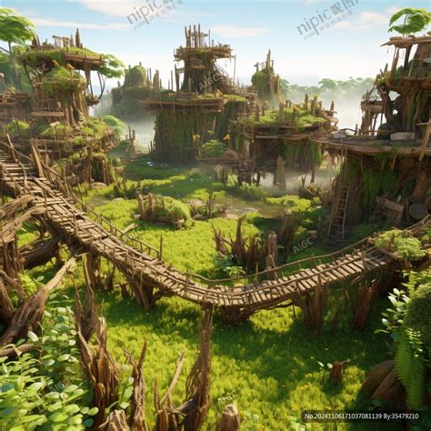 Ai创作图森系新风格场景 原始部落场景 原始村落场景 森系场景萧条场景 3dmax游戏场景 深林大场景 原生态场景 先祖部落 竹园坪大场景