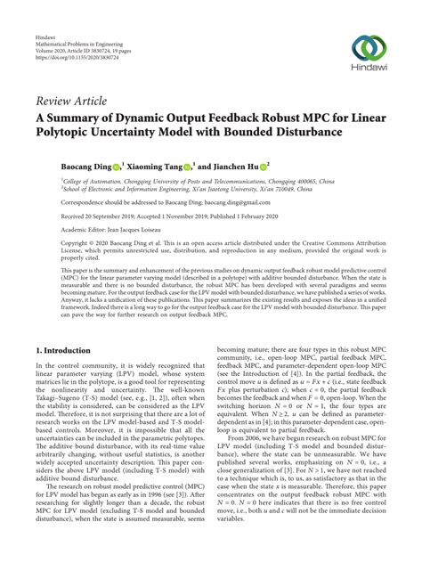 Pdf A Summary Of Dynamic Output Feedback Robust Mpc For Linear