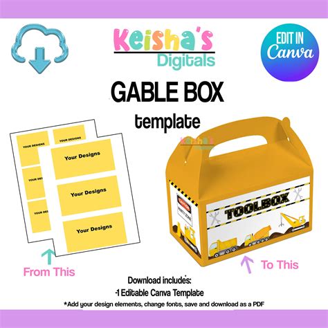 Gable Box Canva Template Party Favor Template Diy Party Blank Party