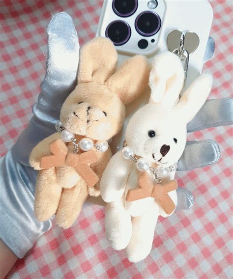 보들 토깽이 인형 폰줄 핸드폰줄 스트랩 키링 휴대폰 발레코어 리본 공주 진주 목걸이 토끼 책갈피 북마크 브라운 베이지 아이보리 하트 부착 고리 걸이 폰꾸 다꾸 에이블리