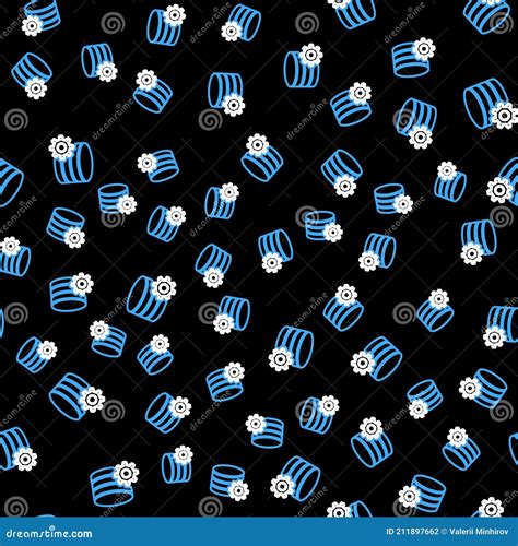 Line Setting Database Server Icon Isolated Seamless Pattern On Black
