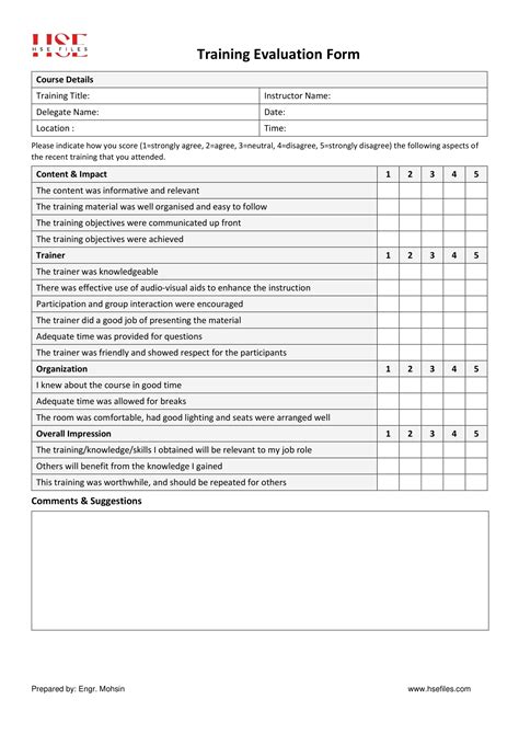 Training Evaluation Form