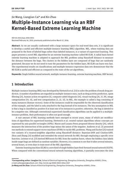 Pdf Multiple Instance Learning Via An Rbf Kernel Based Extreme Learning Machine