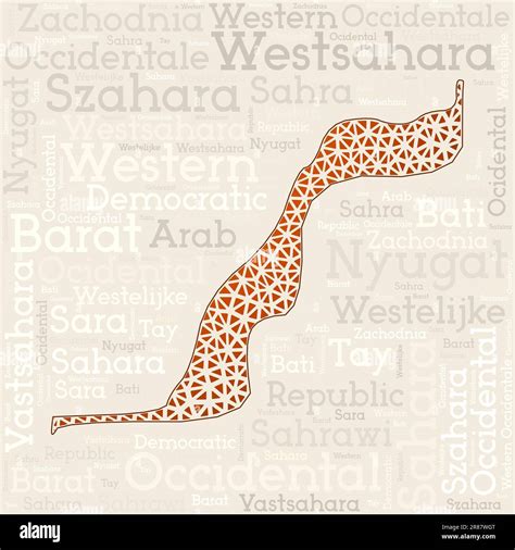 western sahara map design country names in different languages and map shape with geometric low