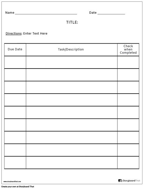 Simple Table Based Checklist Worksheet Design