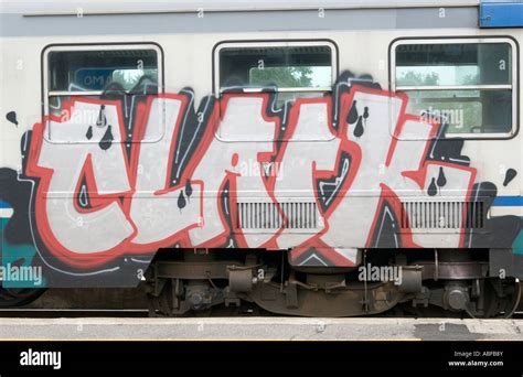 Italian Train Suburban Emu Class 724 With Graffiti All Over The Side