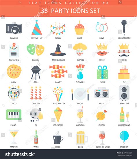 Vector Party Color Flat Icon Set Stock Vector Royalty Free 379687921