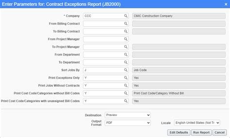 Job Billing Contract Exceptions Report