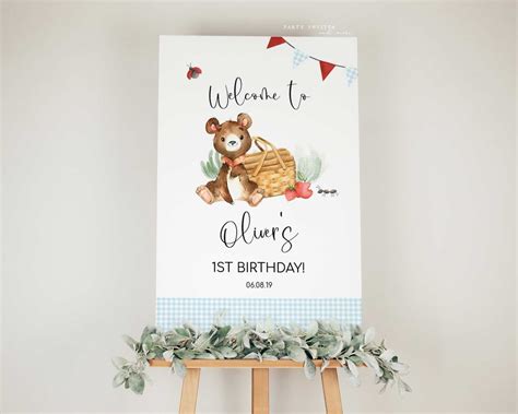 Teddy Bear Picnic Birthday Party Welcome Sign Printable Picnic In The
