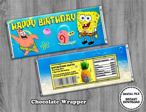 Spongebob Candy Bar Wrapper Spongebob Birthday Party Spongebob Chocolate Candy Bar Labels Spo