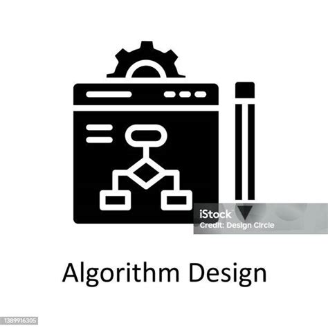알고리즘 디자인 벡터 솔리드 아이콘 디자인 일러스트레이션 화이트 배경 Eps 10 파일에 교육 기술 기호 과학에 대한 스톡 벡터