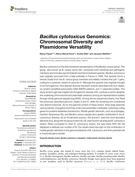 Pdf Bacillus Cytotoxicus Genomics Chromosomal Diversity And