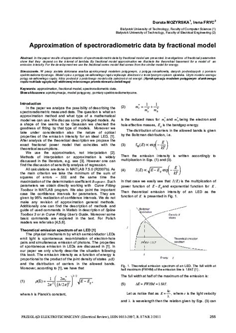 Pdf Approximation Of Spectroradiometric Data By Fractional Model