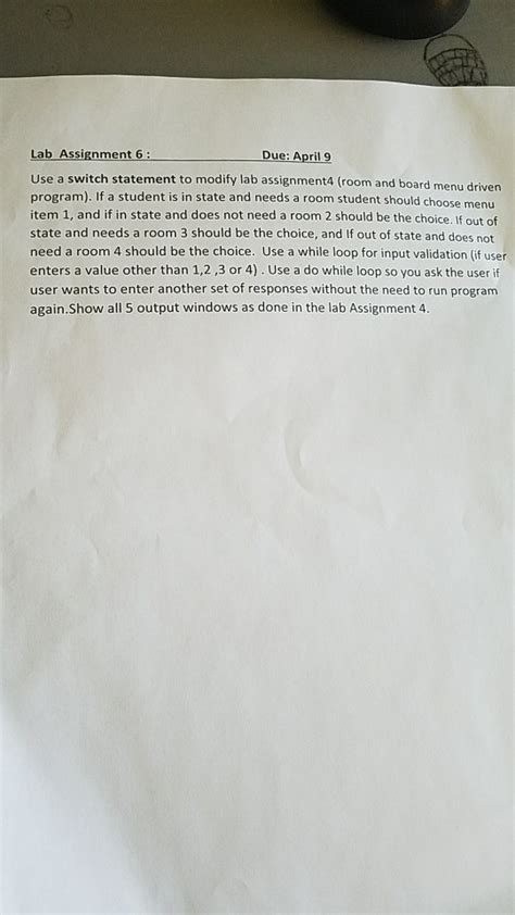 Lab Assignment 6 Use A Switch Statement To Modify