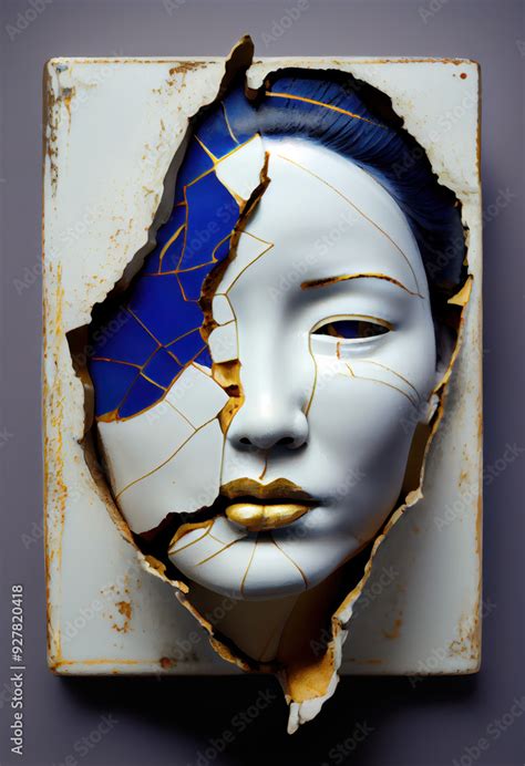 Foto De Shows A Ceramic Mask Repaired Using The Kintsugi Technique