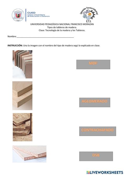 Tipos De Tableros De Madera Worksheet Live Worksheets