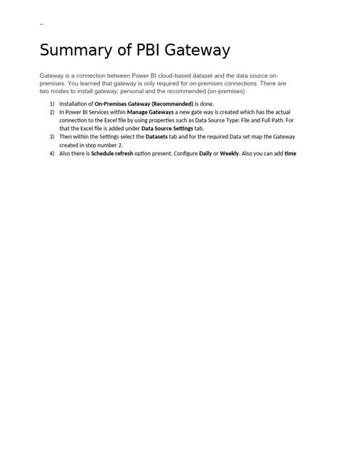 Summary Of Pbi Gateway Pdf