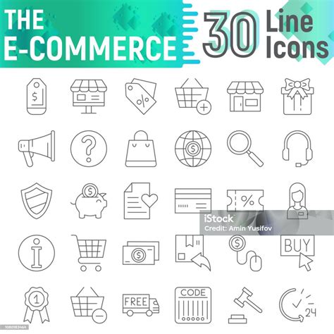 전자상거래 얇은 라인 아이콘 설정 기호 컬렉션 쇼핑 벡터 스케치 로고 일러스트 패키지를 구매 신호 선형 무늬 흰색 배경에 고립 0명에 대한 스톡 벡터 아트 및 기타 이미지