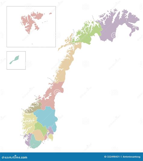 Vector Regional Blank Map Of Norway With Counties And Territories And Administrative Divisions