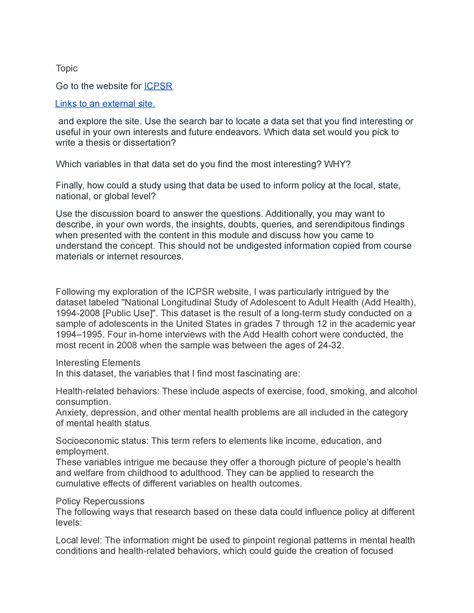 Discussion Assignment 10 Topic Go To The Website For Icpsr Links To An External Site And