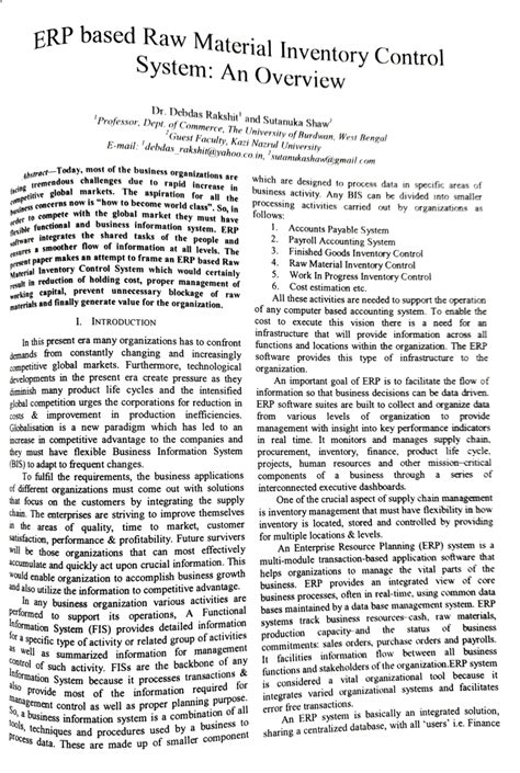 PDF ERP Based Raw Material Inventory Control System An Overview