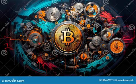 Bitcoin Elements Such As The Logo Transaction Blocks And