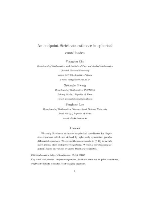Pdf An Endpoint Strichartz Estimate In Spherical Coordinates