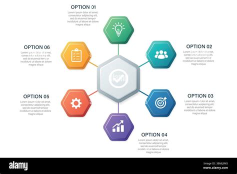 3d Style Radial Infographic Diagram With Business Icons And Text Around Center Stock Vector