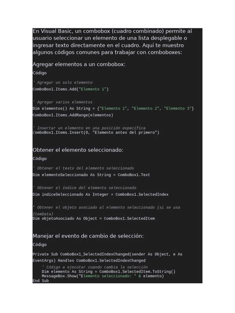 Combobox Visual Basic Pdf Desarrollo De Software Programación De Computadoras