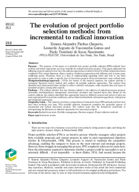 Pdf The Evolution Of Project Portfolio Selection Methods From Incremental To Radical Innovation