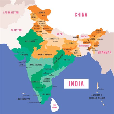 India Country And Capital City Full Map 22087074 Vector Art At Vecteezy