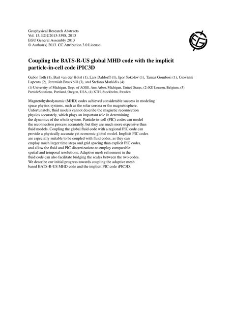 Pdf Coupling The Bats R Us Global Mhd Code With The Implicit Particle