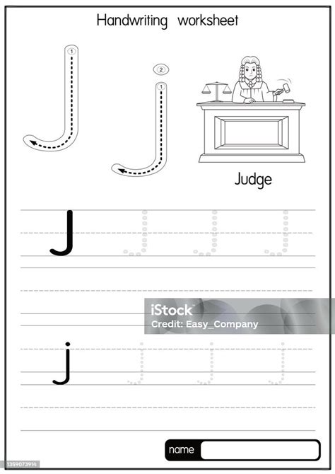 알파벳 문자 J 어퍼 케이스 또는 어린이 학습 연습 Abc를위한 대문자판사의 벡터 일러스트 검은색에 대한 스톡 벡터 아트 및