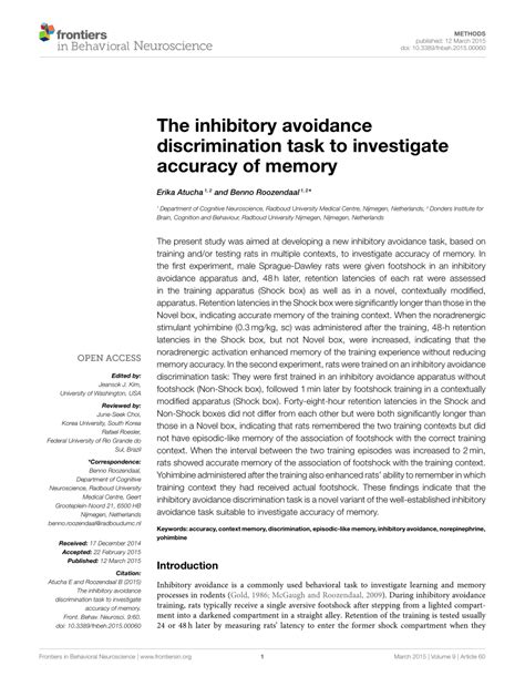Pdf The Inhibitory Avoidance Discrimination Task To Investigate
