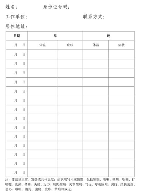 14天体温健康监测记录表 绿色文库网