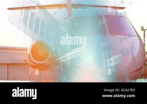 Glitch Overlay Initiating Scan On Jet Nose Scrolling Grids And Code Bar Chart Visualizing Data