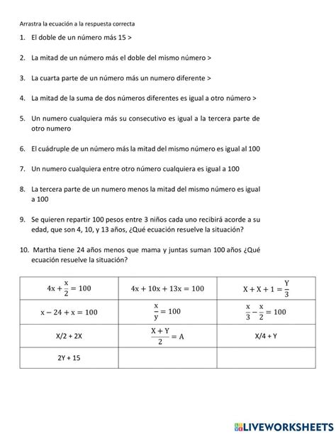 Formulacion De Ecuaciones Online Exercise For Live Worksheets