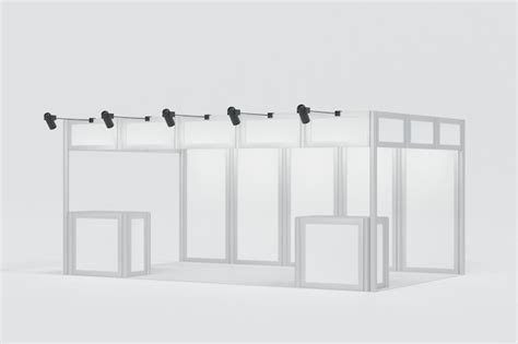 이벤트 전시회 전시장 3d 렌더링을 위한 부스 전시 스탠드 디스플레이 목업 디자인 프리미엄 사진