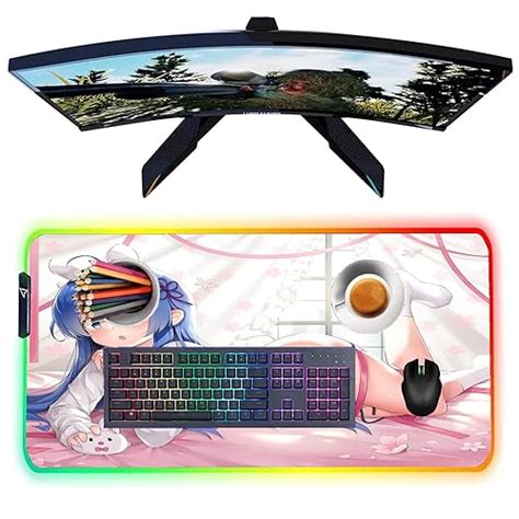 Sexy Anime Girl Mouse Pad RGB Laptop XXL Mouse Pad Gamer Lock Desktop Pad LED PC Gaming
