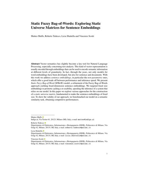 Pdf Static Fuzzy Bag Of Words Exploring Static Universe Matrices For