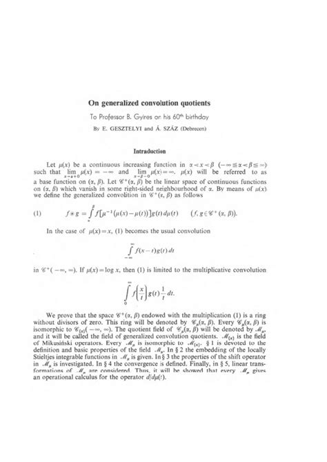Pdf On Generalized Convolution Quotients