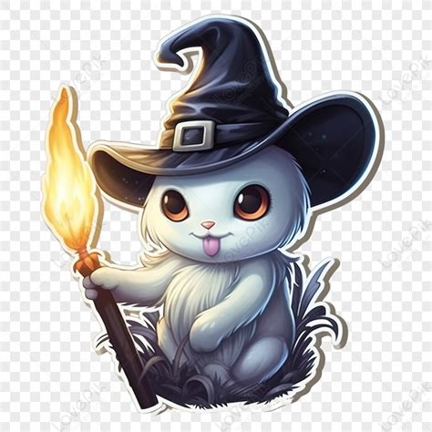 촛불 빗자루와 마녀 모자에 스티커 할로윈 유령 토끼가을캐릭터 Png 일러스트 무료 다운로드 Lovepik