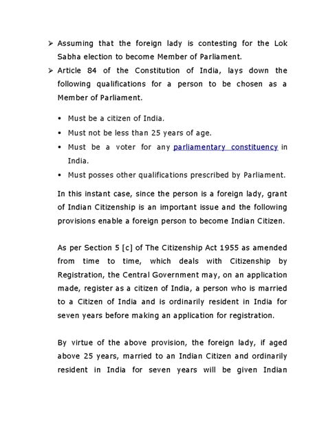 MP LOK Sabha Lecture Notes Assuming That The Foreign Lady Is Contesting For The Lok Sabha