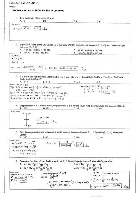 SOLUTION Mathematics Reviewer Vector Analysis Problems With Solution IM Studypool